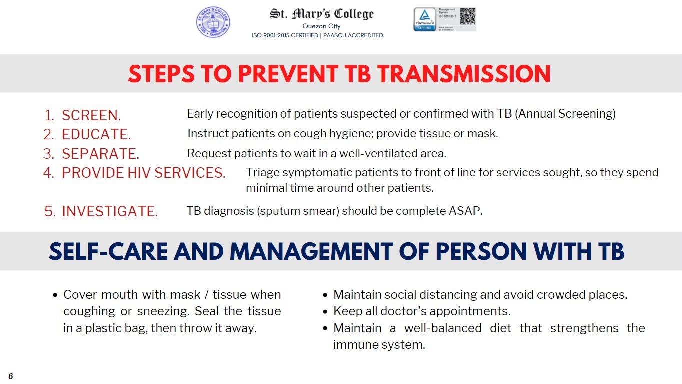 TB Infection Control | St. Mary's College Inc.